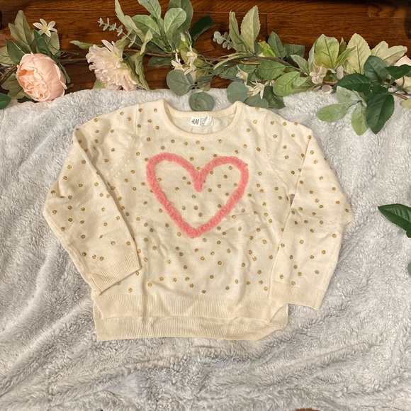 H&M | Shirts & Tops | Hm Cream Sweater W Gold Polkadots Heart Design In ...